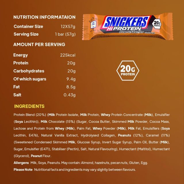 Snickers Hi Protein Peanut Butter Bar 57g