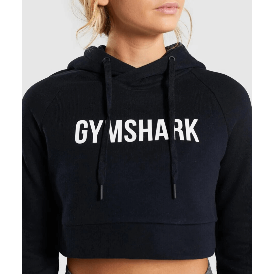 Gym Shark Cropped Crest Hoodie Black