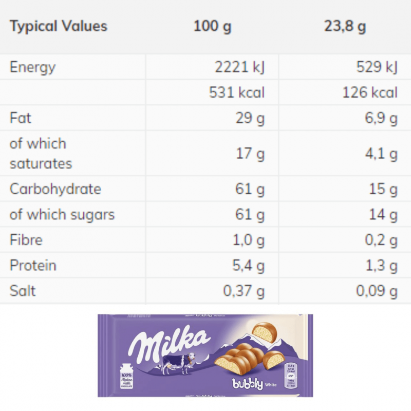Milka Bubbly Milk&White Chocolate Bar 95G